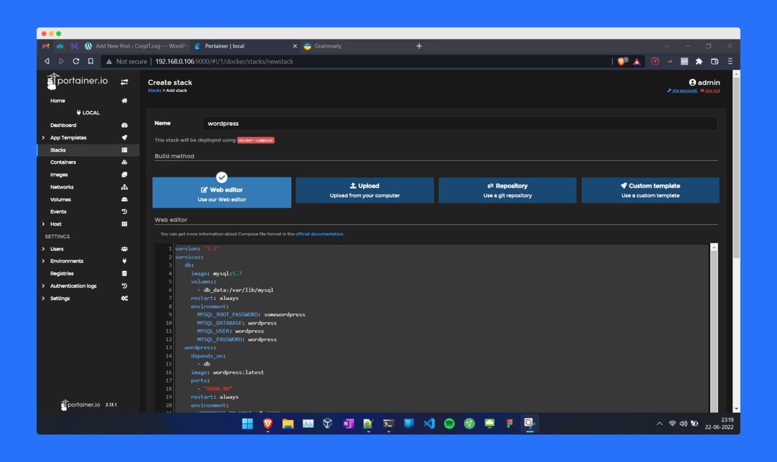 How to Install WordPress on Docker using Portainer - CorpIT