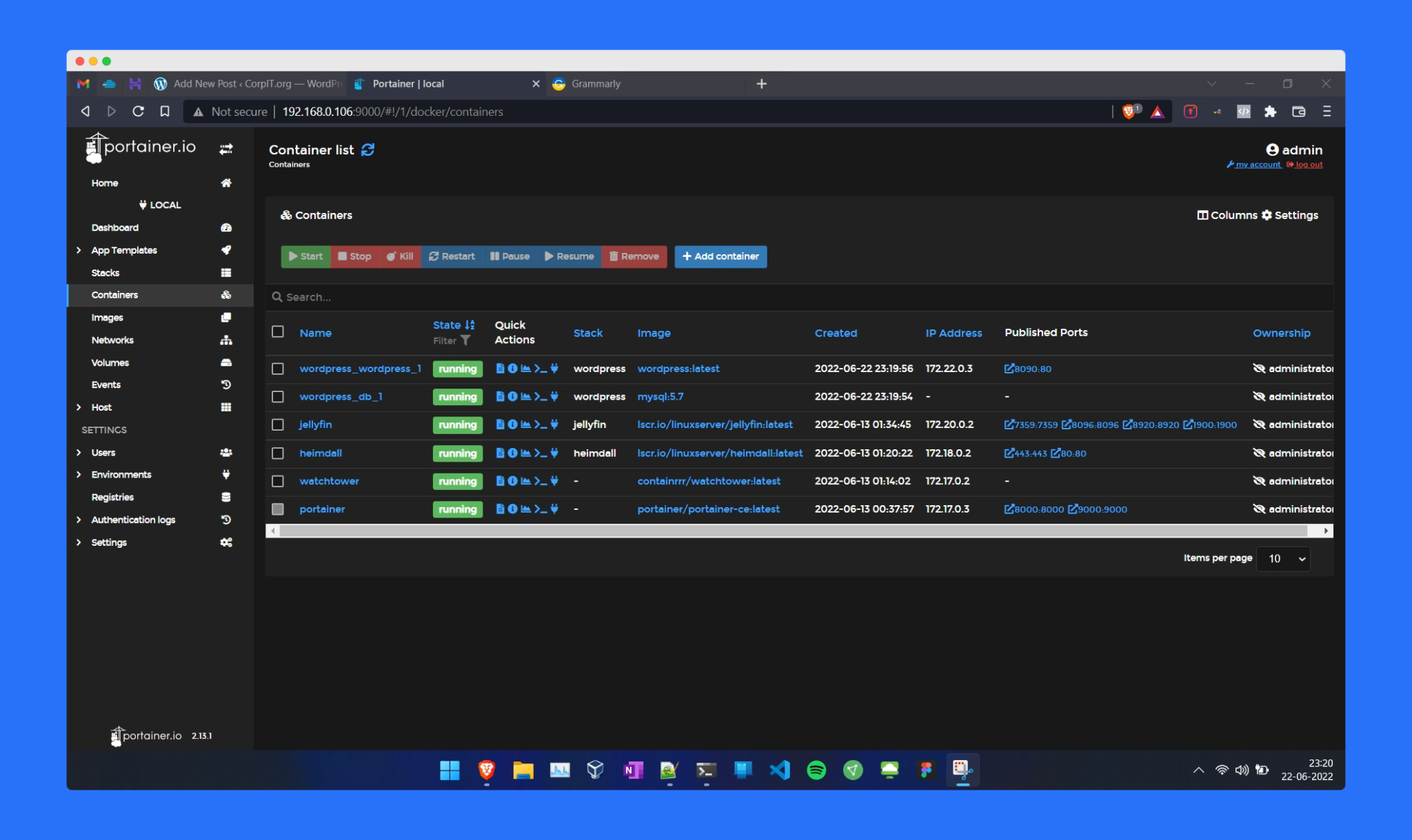 How to Install WordPress on Docker using Portainer - CorpIT